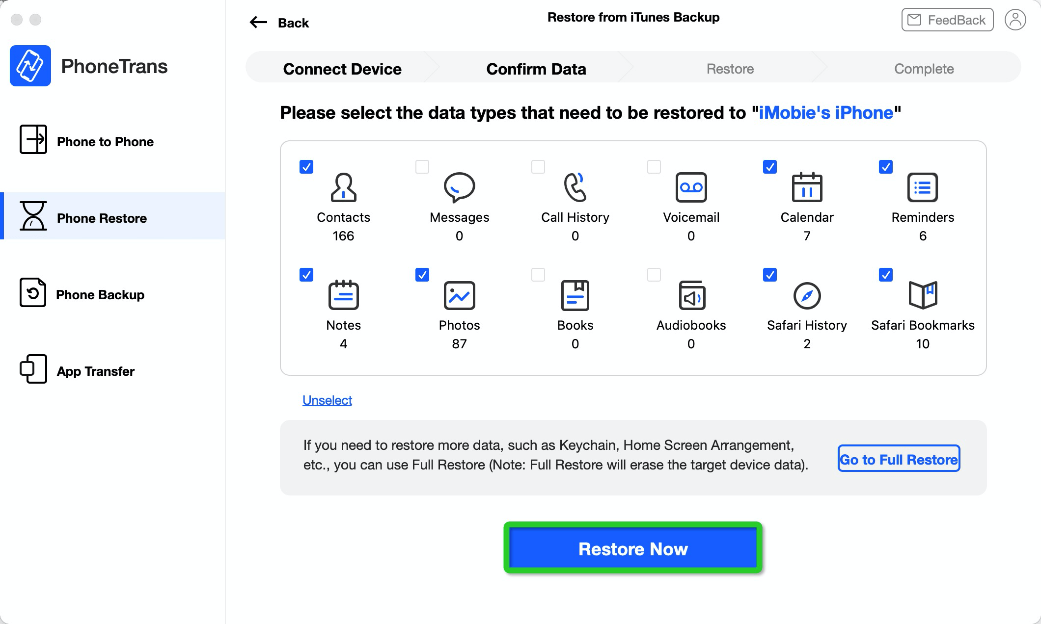 Restore iTunes Backup to Phone