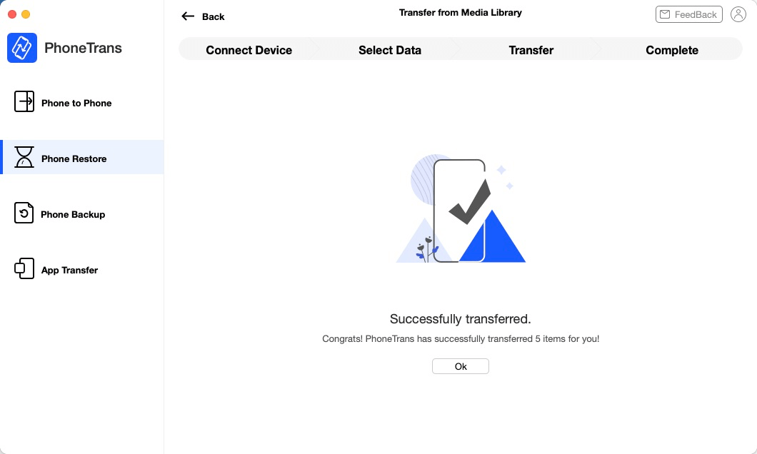 PhoneTrans Online Guide - Restore iTunes Library to Phone